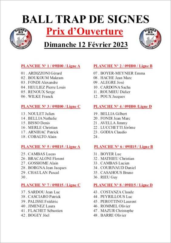 prix ouverture 2023 – Ball trap de Signes
