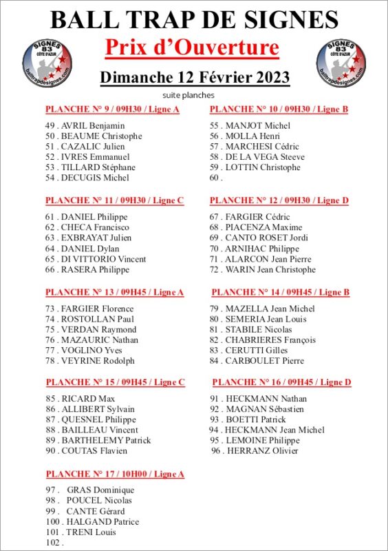 prix ouverture 2023 – Ball trap de Signes